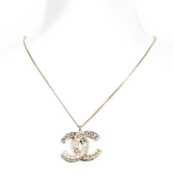 CHANEL | Jewelry | Chanel Cc Logo Rhinestone Necklace In Gold Stainless ...